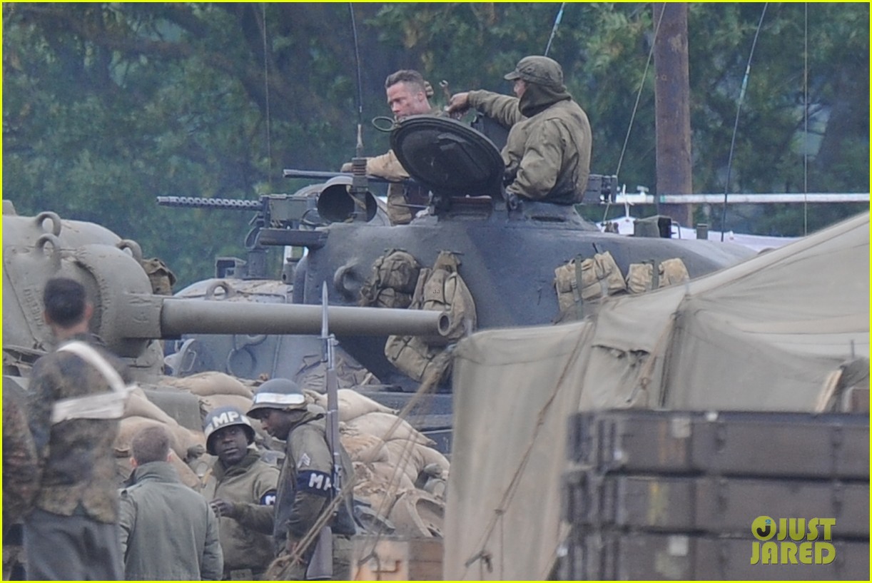 Brad Pitt Rocks Slicked Back Hair & Army Outfit on 'Fury' Set: Photo ...