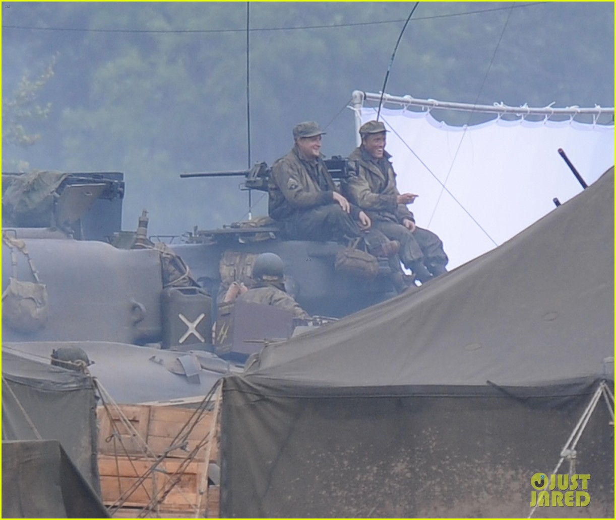 Brad Pitt Rocks Slicked Back Hair & Army Outfit on 'Fury' Set: Photo ...