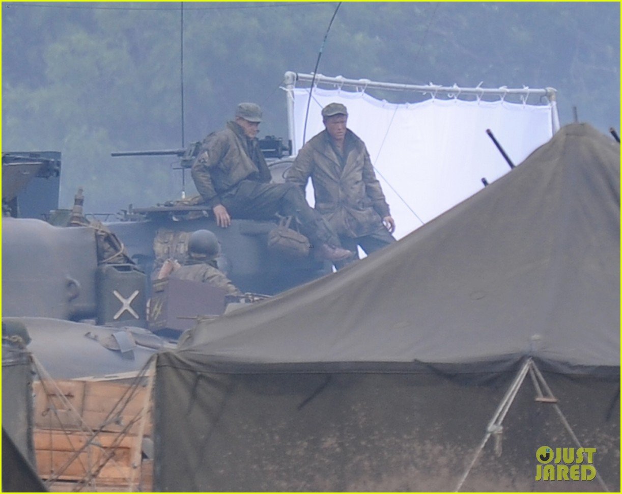 Brad Pitt Rocks Slicked Back Hair & Army Outfit on 'Fury' Set: Photo ...