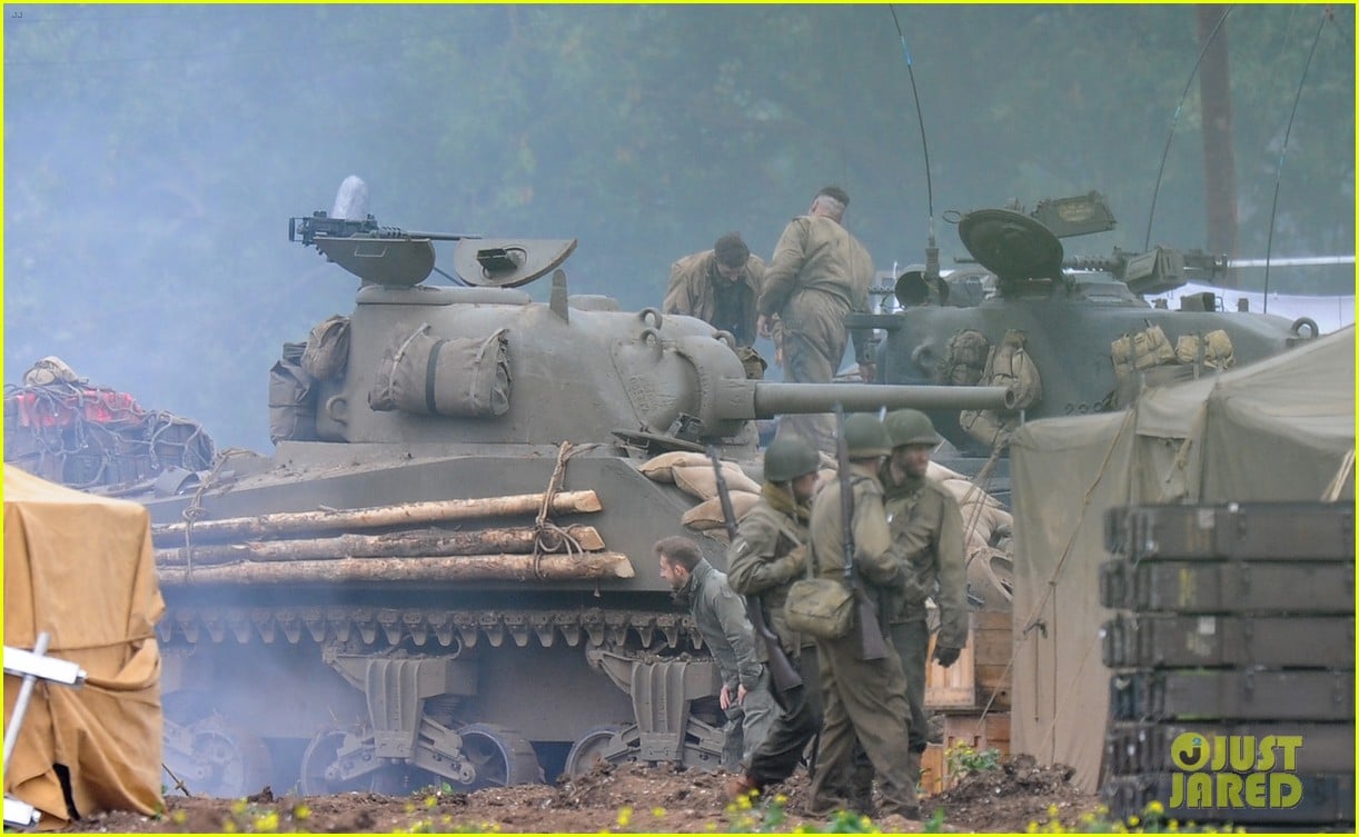 Brad Pitt Rocks Slicked Back Hair & Army Outfit on 'Fury' Set: Photo ...