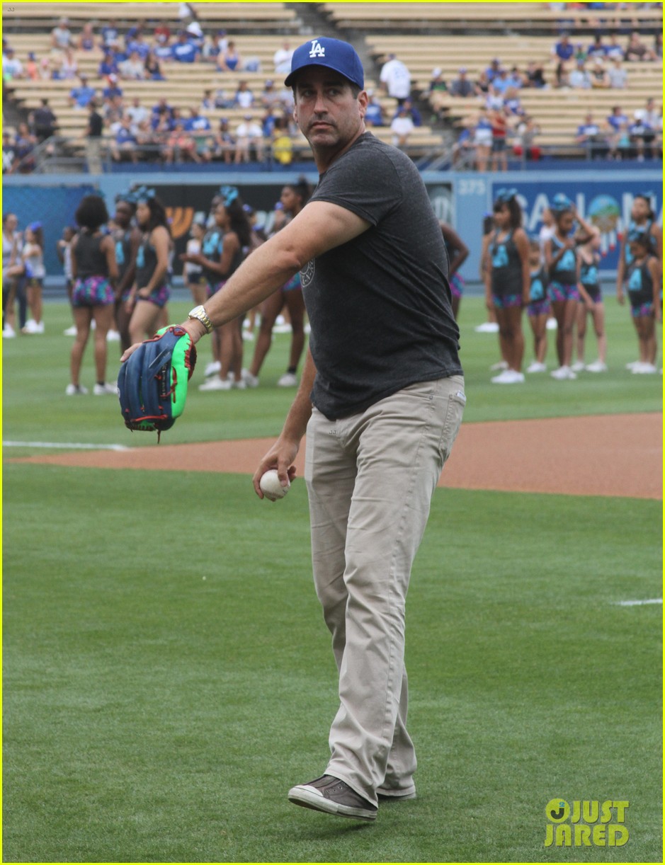 'Let's Be Cops' Stars Jake Johnson & Rob Riggle Throw Out First Pitch ...