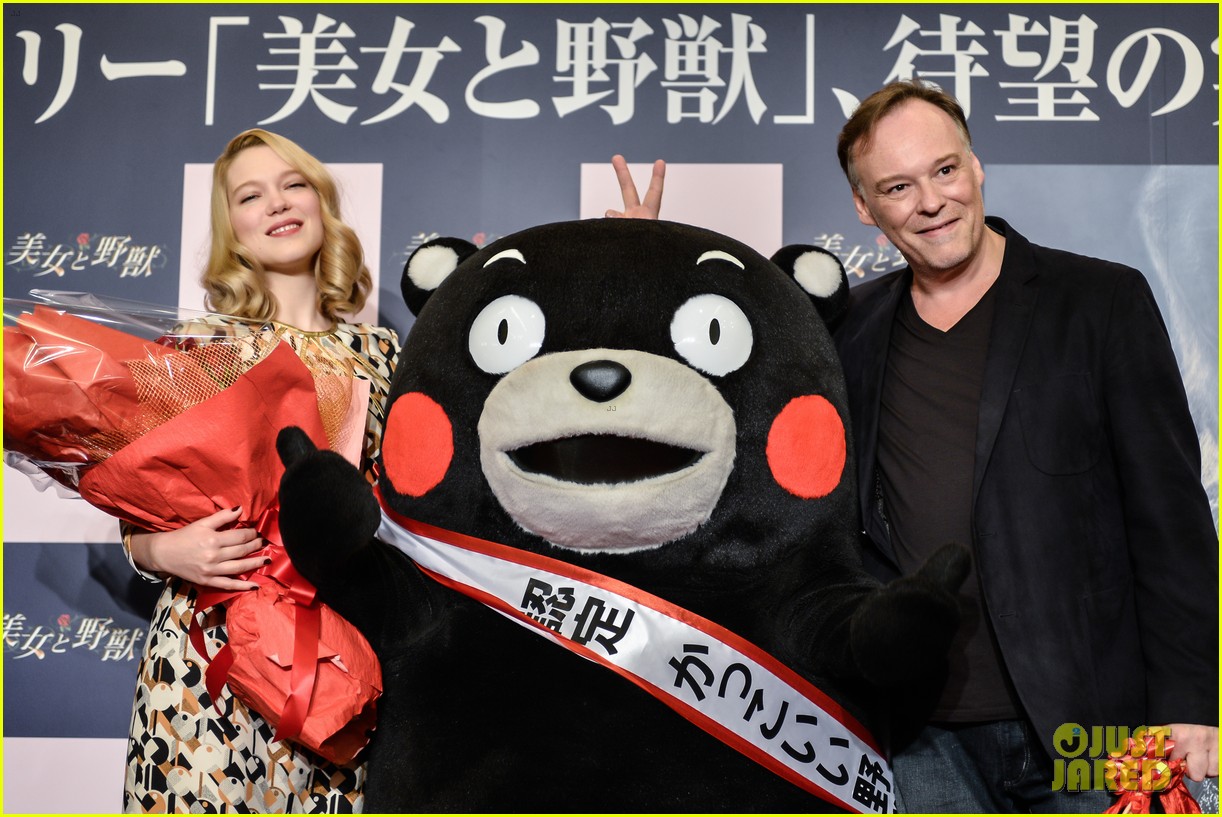 Lea Seydoux Snuggles Mascot Kumamon at 'Beauty and The Beast' Japan ...