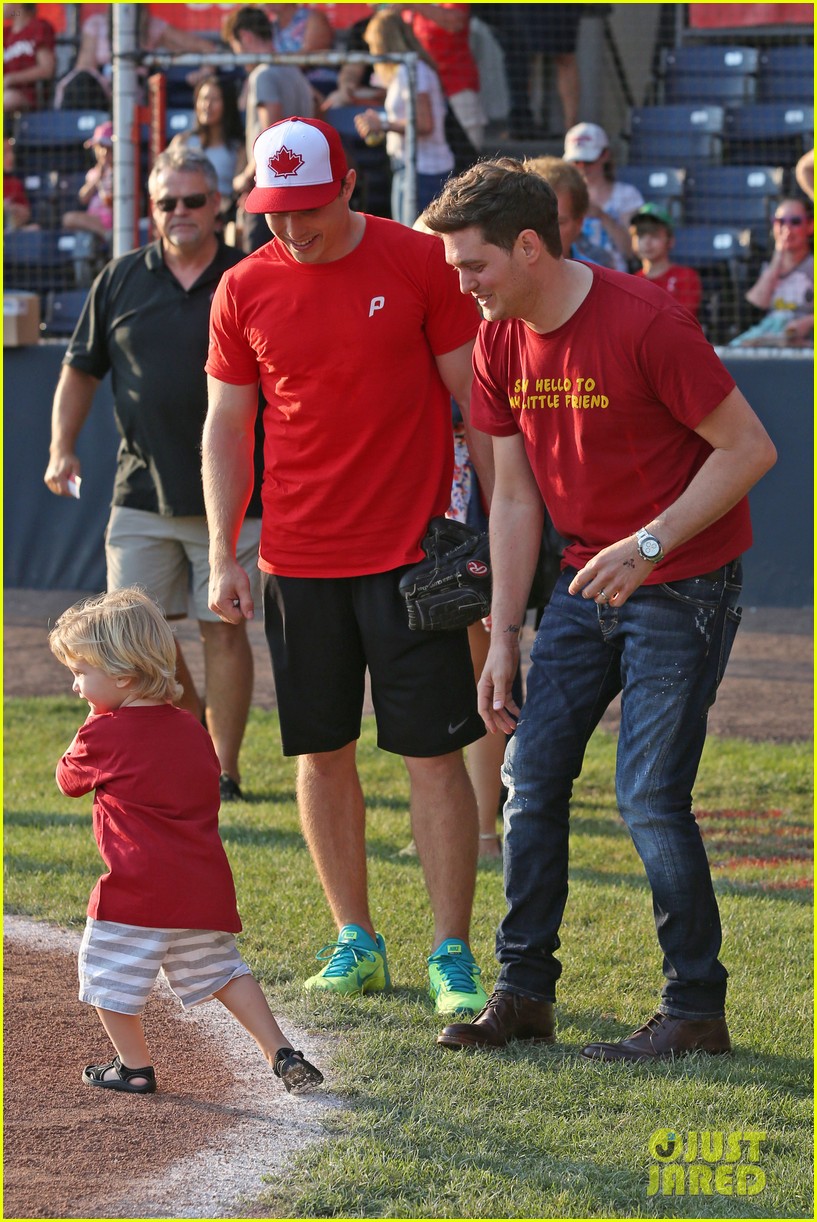 Michael Buble Throws Out First Pitch with Cutie Son Noah!: Photo ...