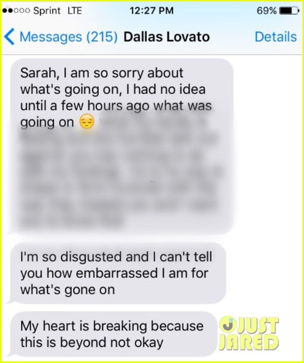Stalker Sarah Defends Herself Amid Demi Lovato's Comments, Shares Text ...