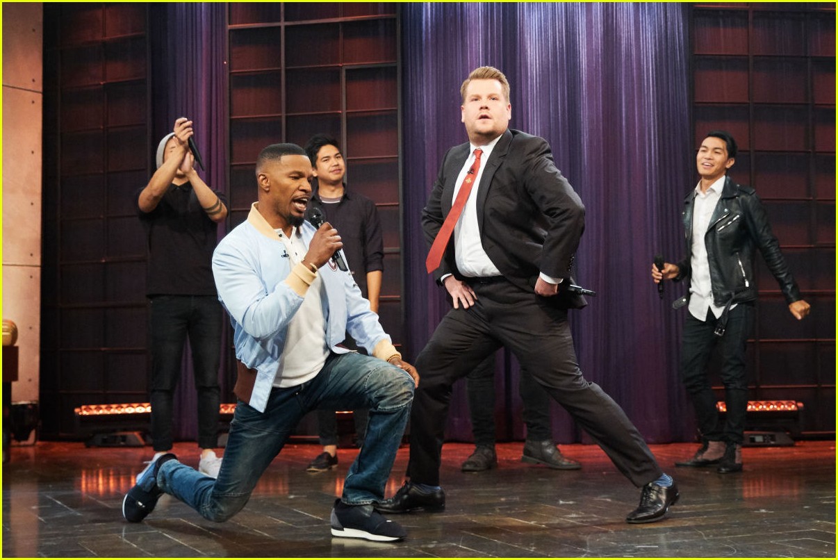 Jamie Foxx, Ansel Elgort, & James Corden Battle in a Riff-Off!: Photo ...