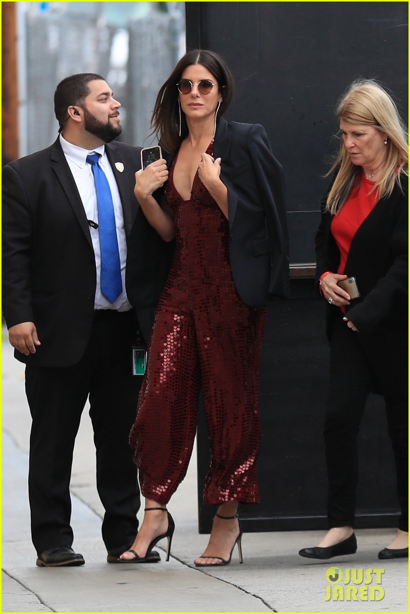 Sandra Bullock Dazzles in Red Sequin Jumpsuit for 'Jimmy Kimmel Live ...
