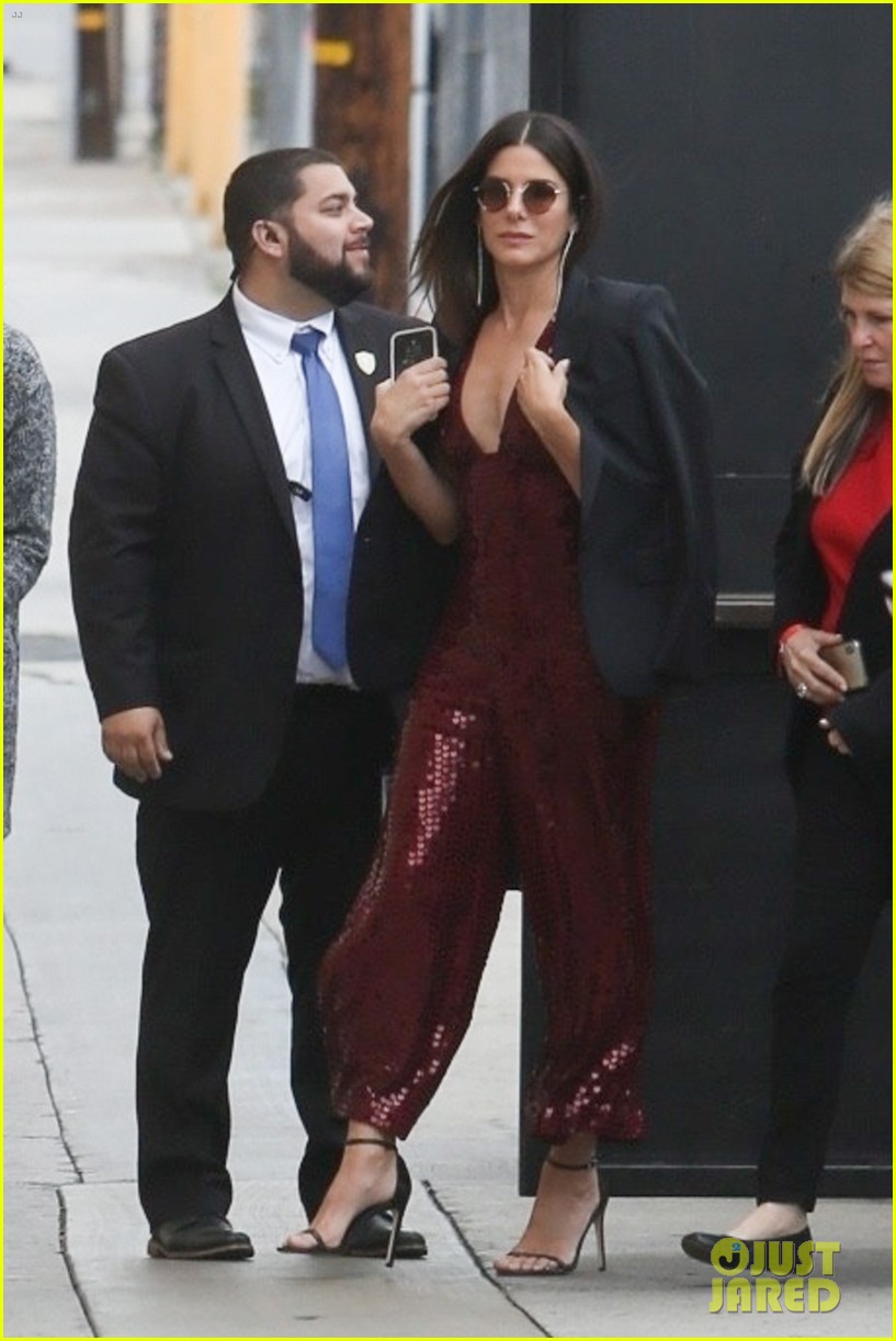 Sandra Bullock Dazzles in Red Sequin Jumpsuit for 'Jimmy Kimmel Live ...