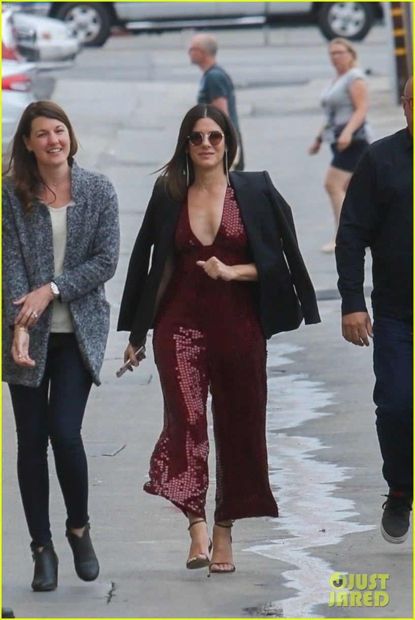 Sandra Bullock Dazzles in Red Sequin Jumpsuit for 'Jimmy Kimmel Live ...