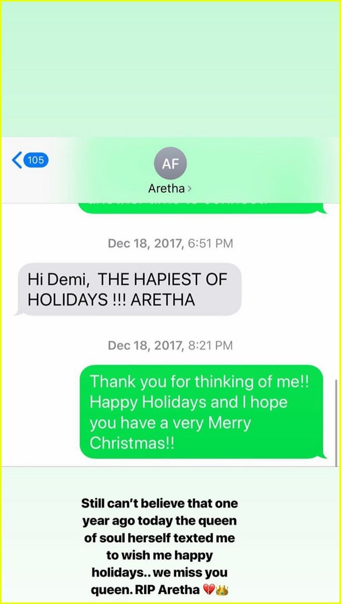 Demi Lovato Shares Text Message She Received From the Late Aretha ...