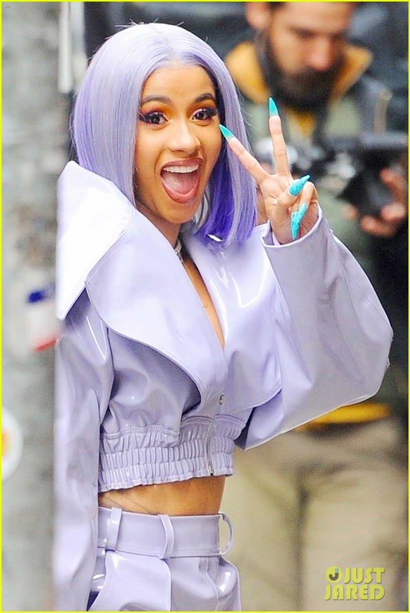 Cardi B Looks Pretty in Purple While Stepping Out in New York City ...