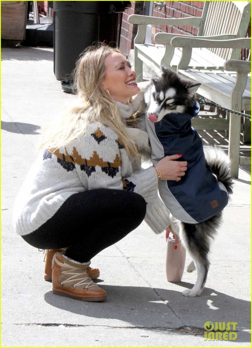 Hilary Duff Greets a Puppy on Set, Gets a Playful Bite on the Wrist ...