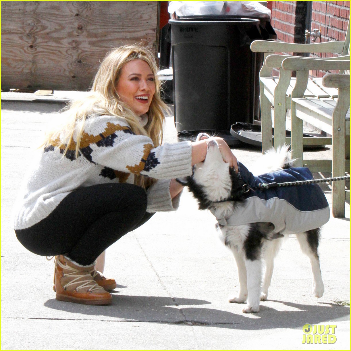 Hilary Duff Greets a Puppy on Set, Gets a Playful Bite on the Wrist ...