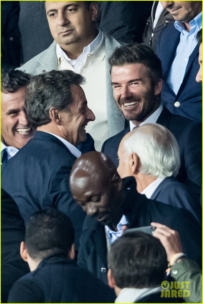 David Beckham Greets Former French President at Soccer Game in Paris ...