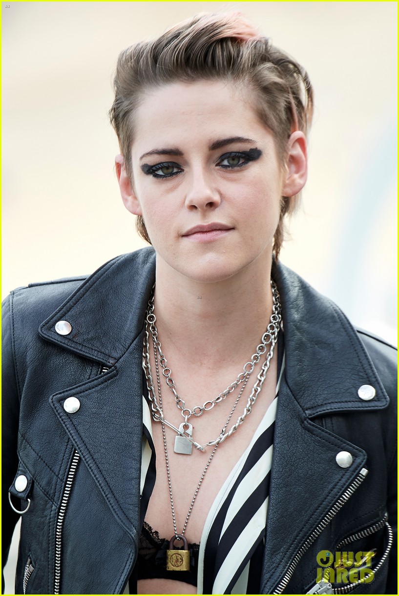 Kristen Stewart Pairs Lacy Bra With Striped Top at 'Seberg' San ...