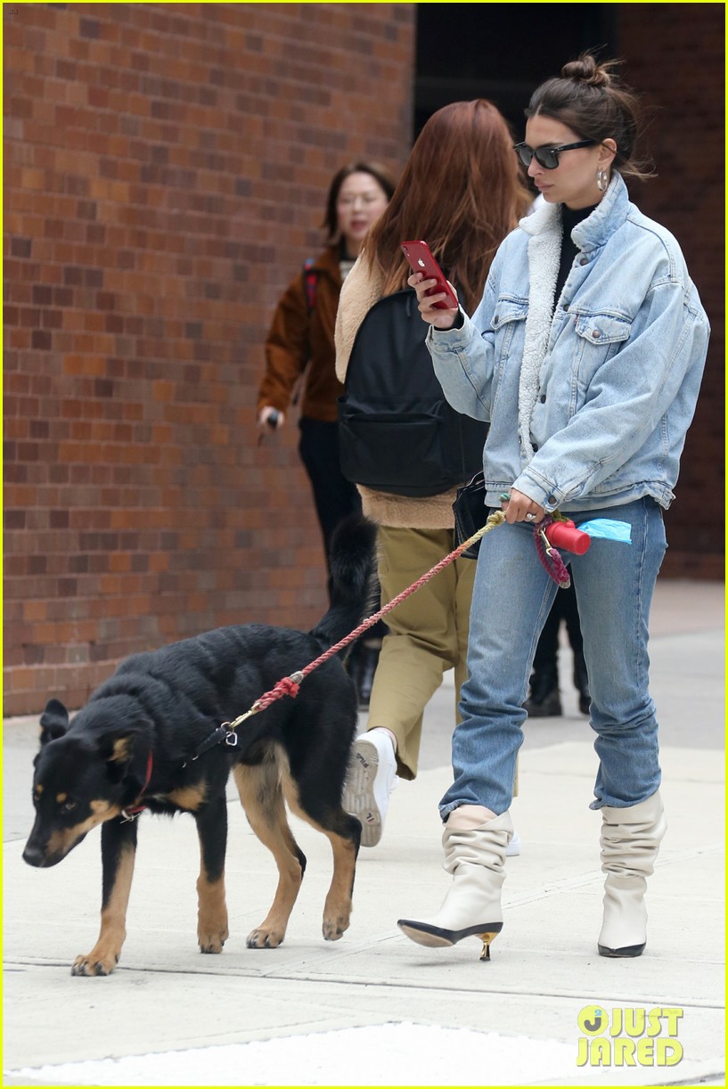 Emily Ratajkowski Dons Double Denim & White Boots While Walking Her Dog ...