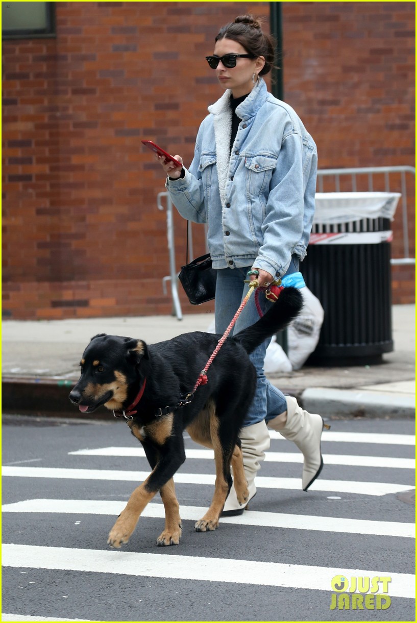 Emily Ratajkowski Dons Double Denim & White Boots While Walking Her Dog ...