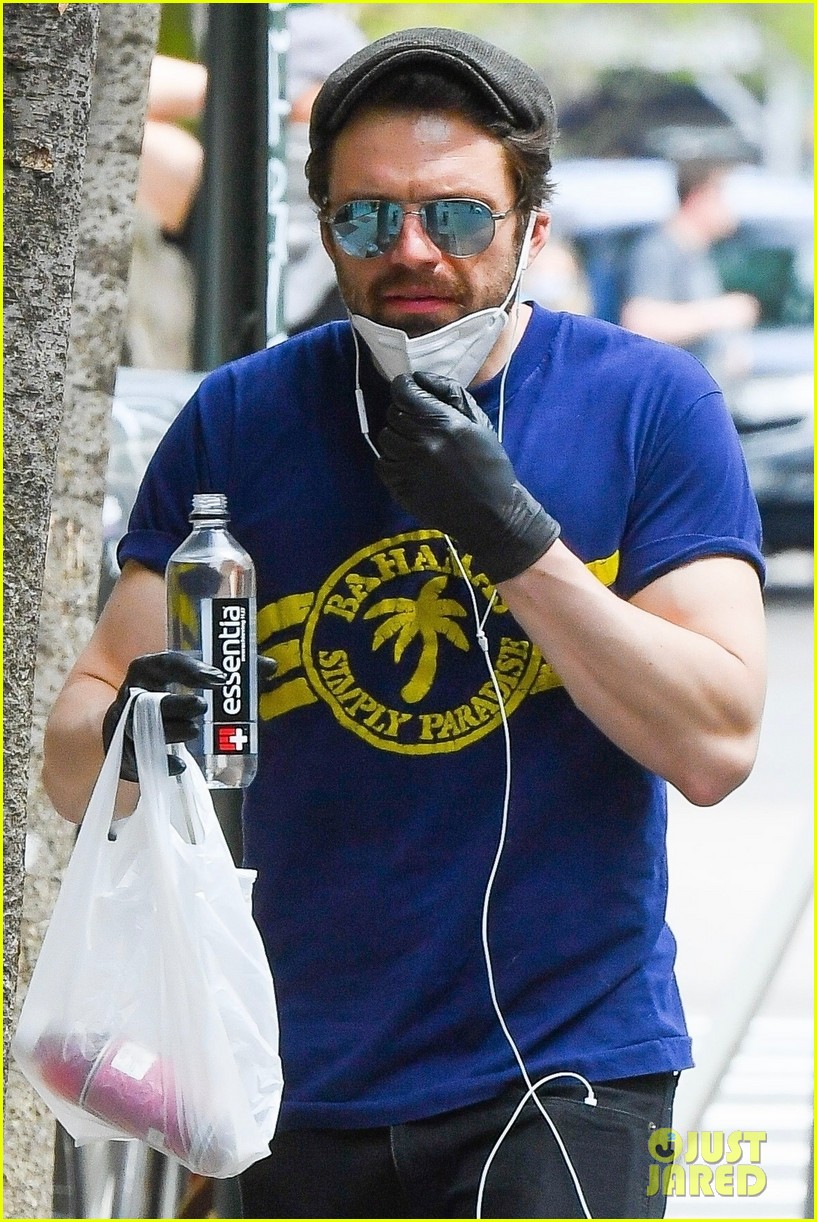 Sebastian Stan Grabs Essentials in a Mask & Gloves in NYC Amid Pandemic ...