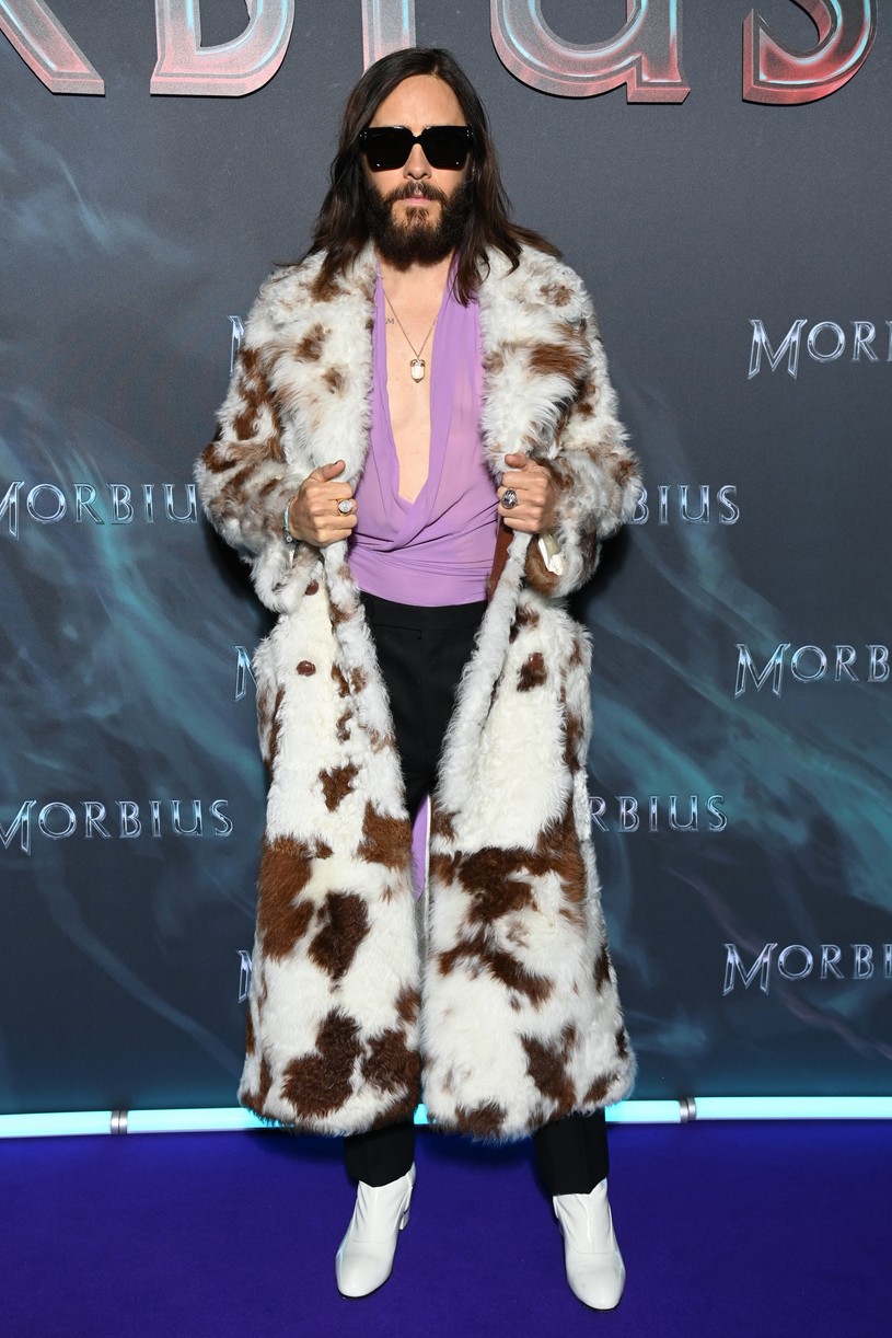 Jared Leto Wears An Animal Printed Fuzzy Coat To 'Morbius' Premiere in ...