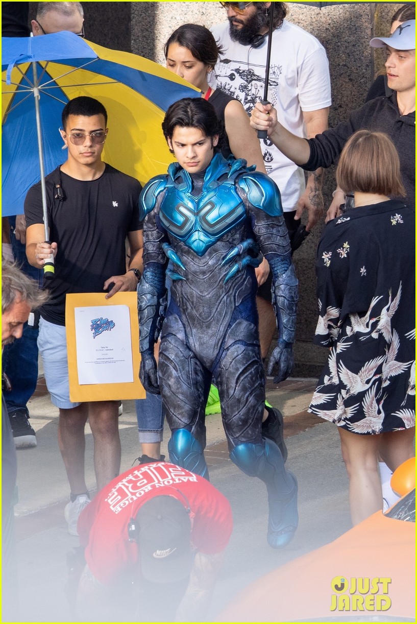 Xolo Maridueña Seen On 'Blue Beetle' Set For First Time In Full Costume!: Photo 4764602 | Photos ...