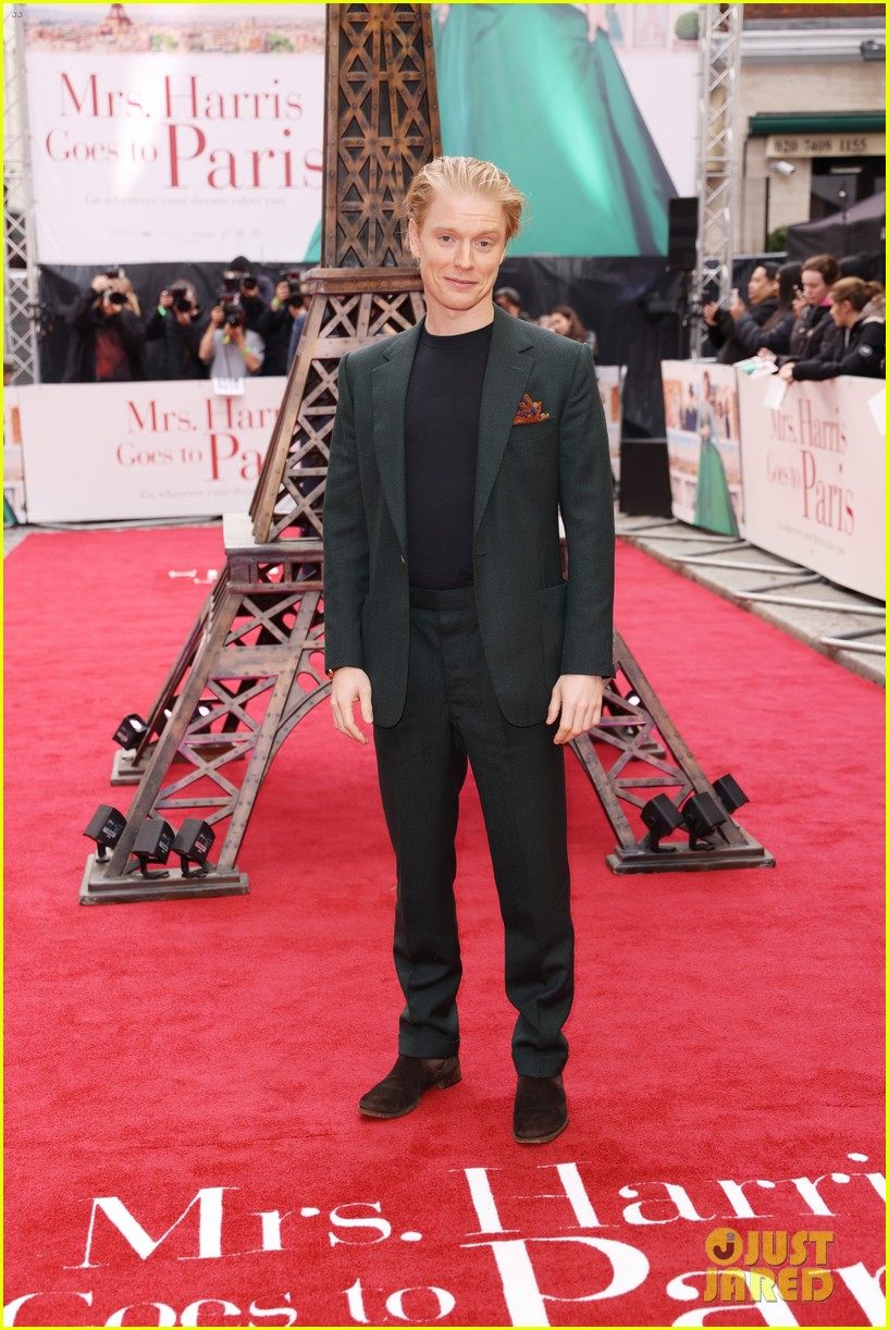 Lesley Manville & Lucas Bravo Share a Hug at 'Mrs. Harris Goes to Paris ...