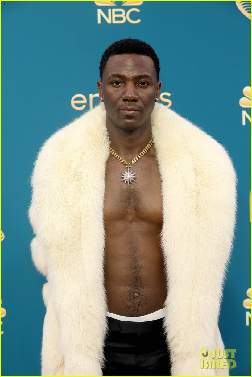Jerrod Carmichael Goes Shirtless Under Fur Coat at Emmy Awards 2022 ...