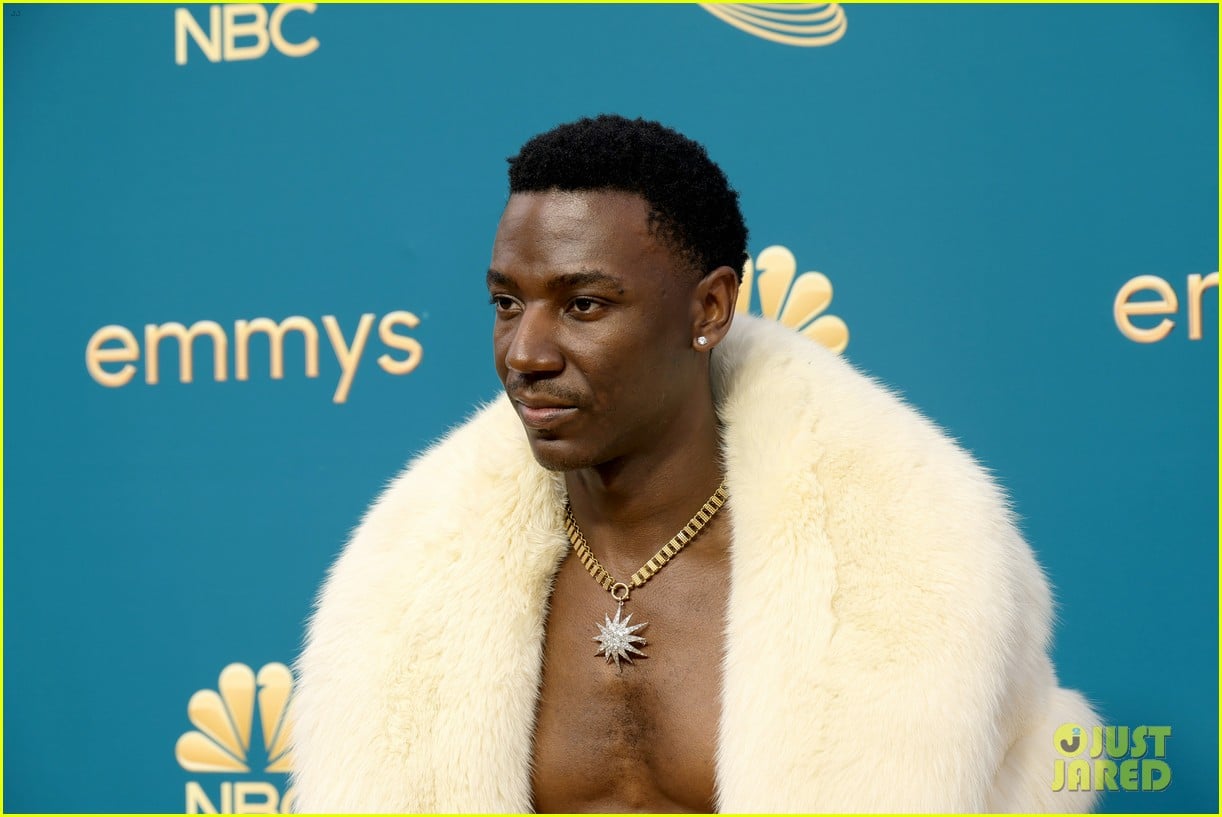 Jerrod Carmichael Goes Shirtless Under Fur Coat at Emmy Awards 2022 ...