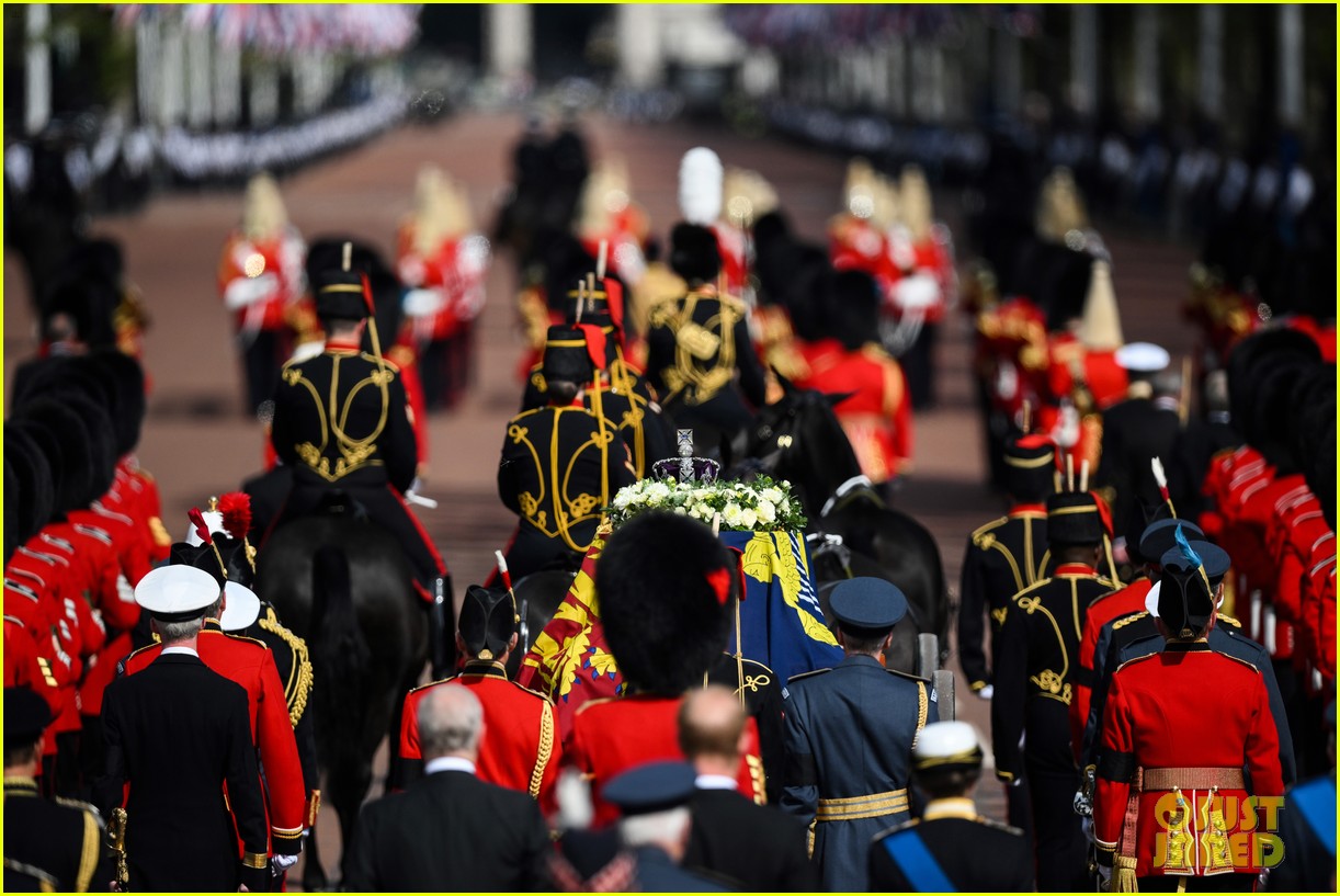 Prince William & Prince Harry Walk Side-By-Side During Procession of Queen Elizabeth's Coffin ...
