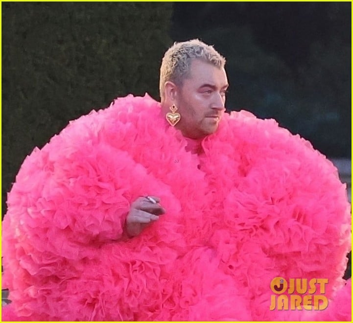 Sam Smith Dons Stunning Pink Dress While Filming New Music Video ...