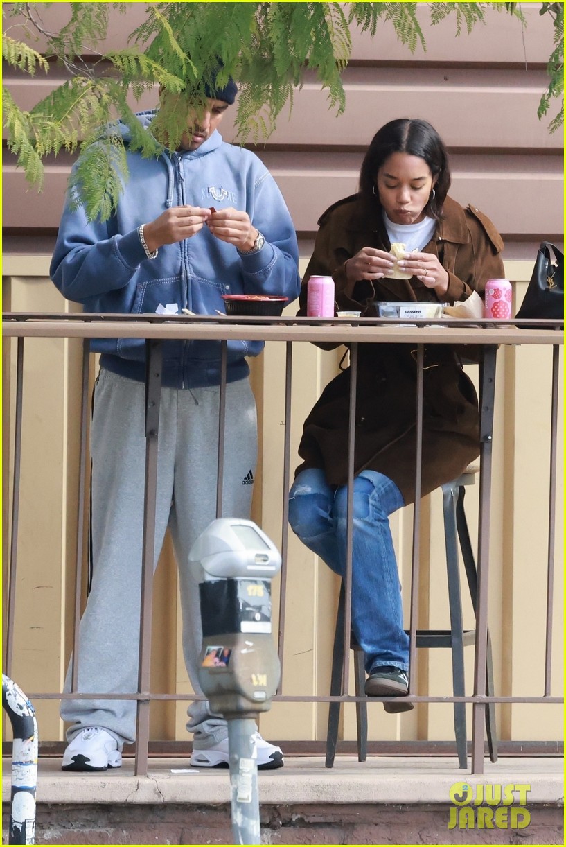 Laura Harrier's Fiance Sam Jarou Showers Her With Kisses During Lunch ...