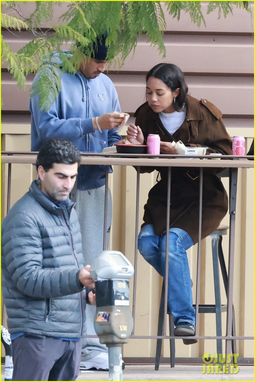 Laura Harrier's Fiance Sam Jarou Showers Her With Kisses During Lunch ...