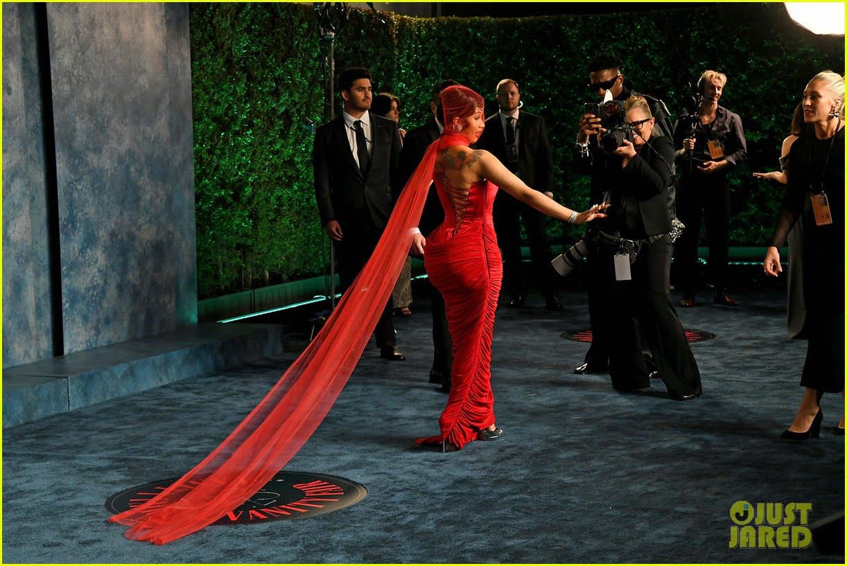 Cardi B Wears Red Veil as Offset Sports Diamond-Covered Face Mask to Vanity Fair Oscar Party ...