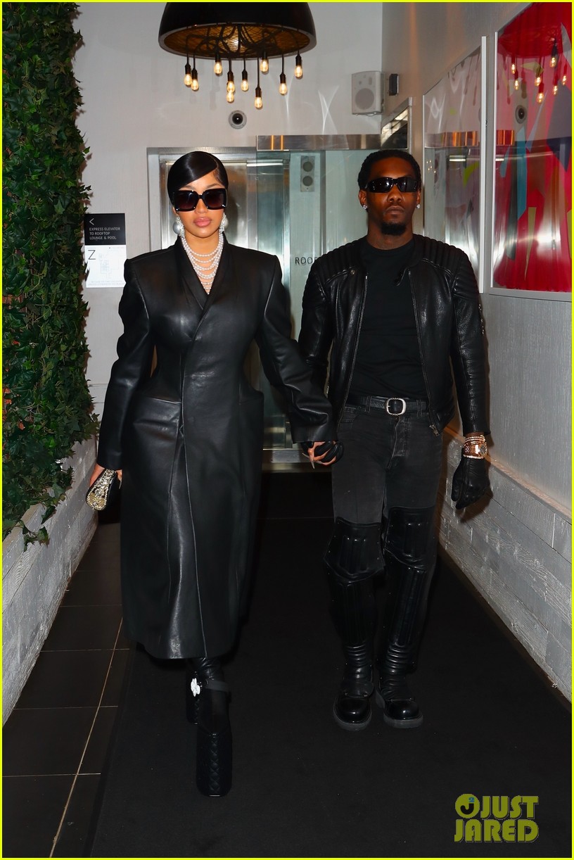 Cardi B Wears Heelless Shoes While Matching In Futuristic Outfits With ...
