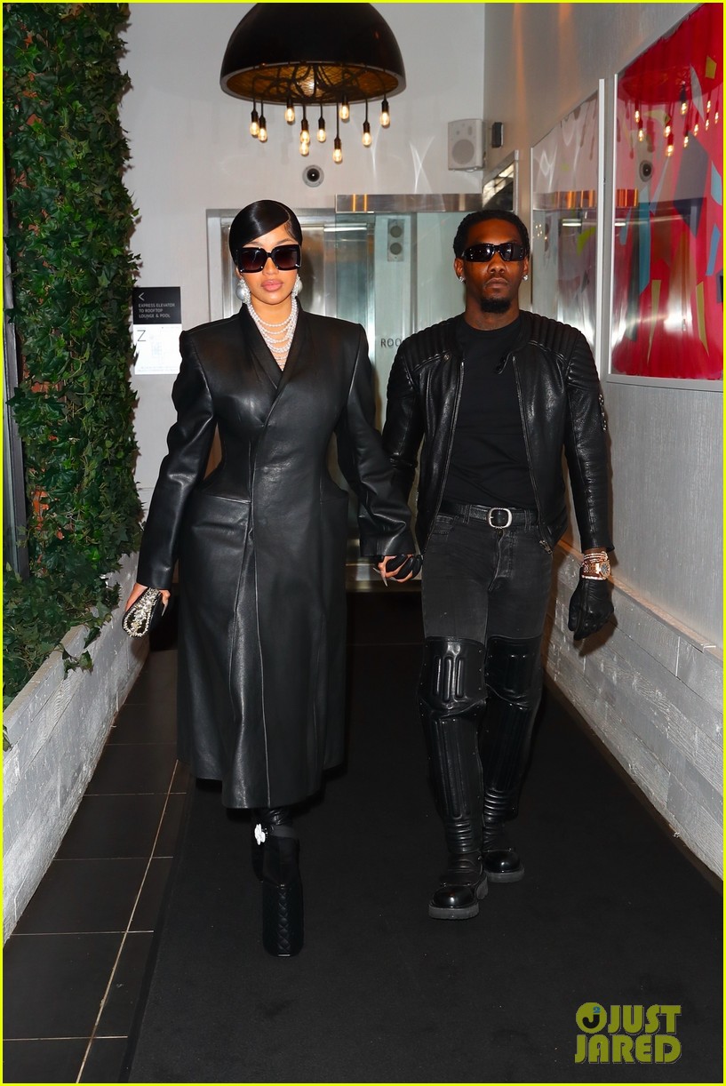 Cardi B Wears Heelless Shoes While Matching In Futuristic Outfits With ...