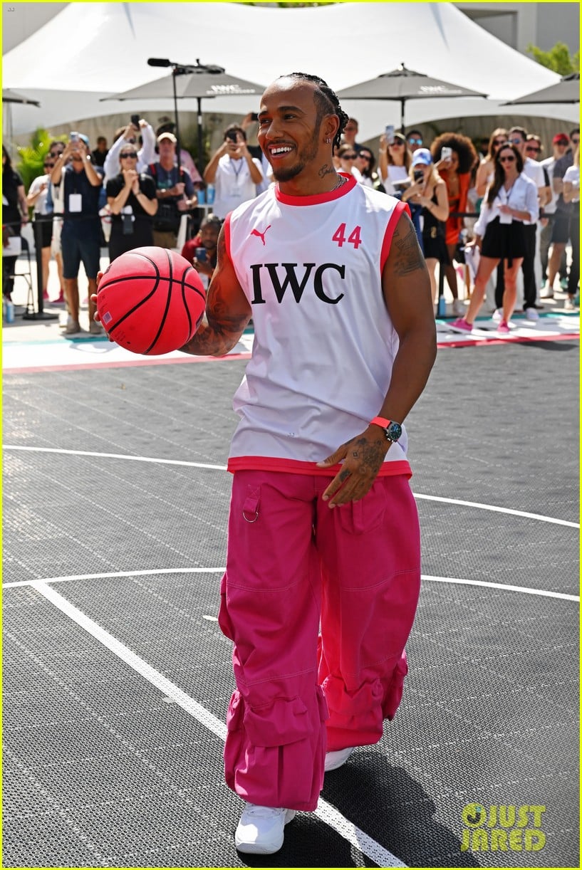 F1 Driver Lewis Hamilton Takes Part in Free Throw Basketball Challenge ...