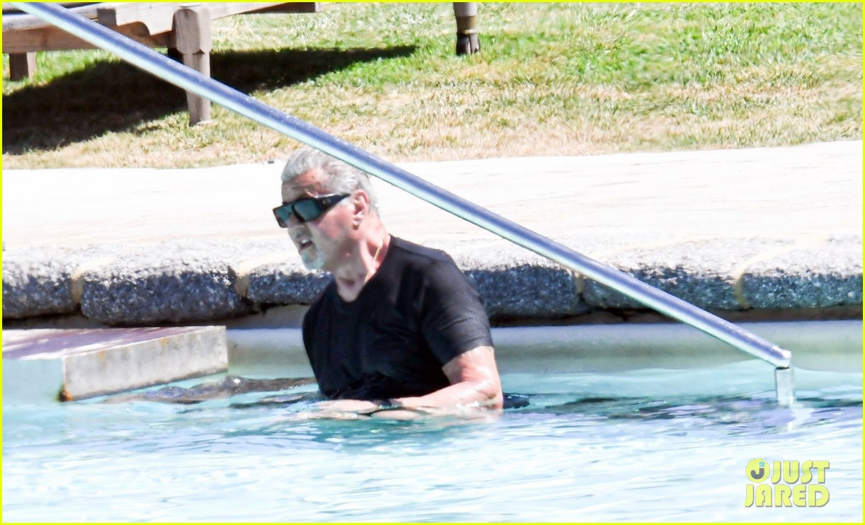 Sylvester Stallone & Wife Jennifer Flavin Cool Down in a Pool in Porto ...