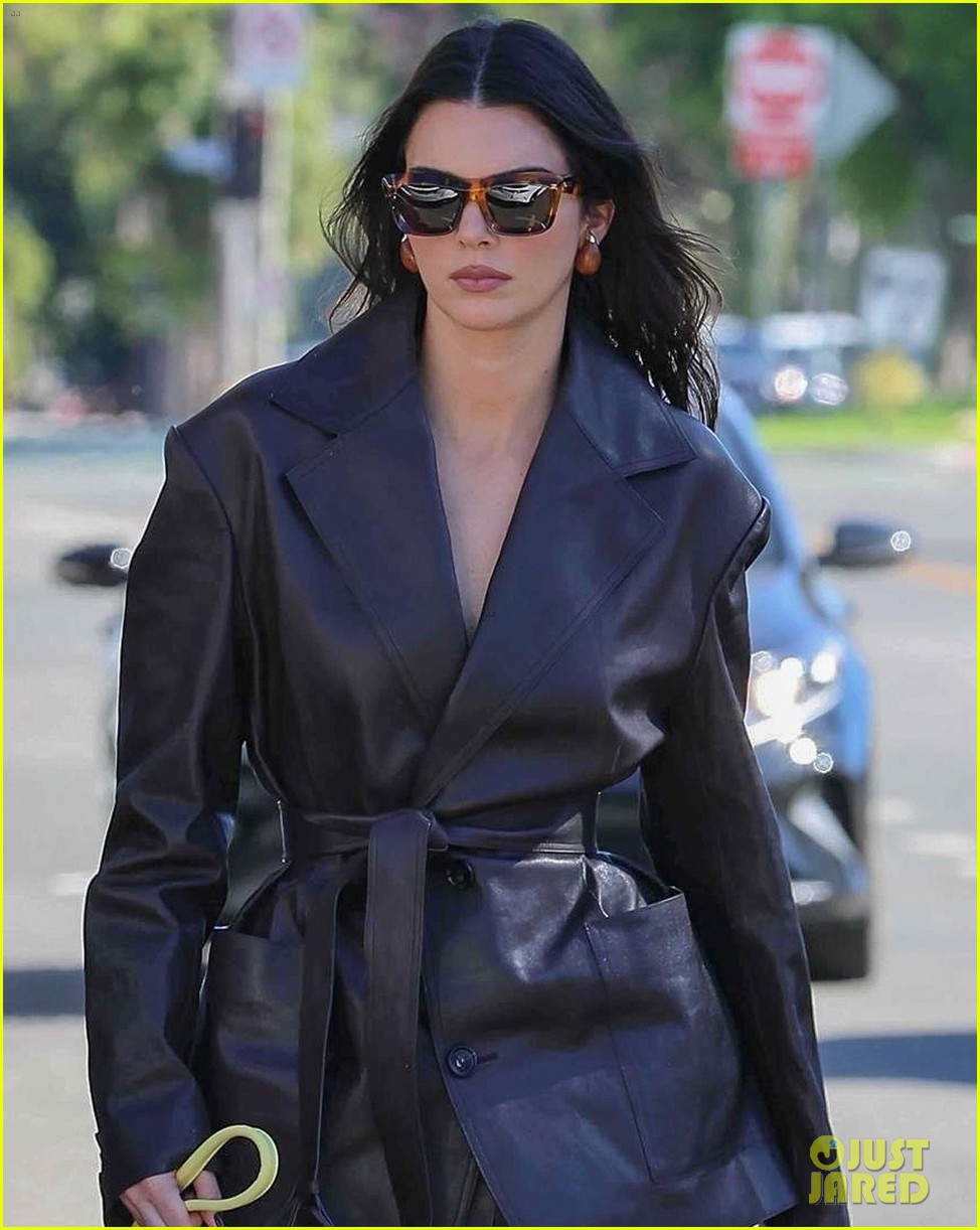 Kendall Jenner Wears Leather Trenchcoat on Coffee Run in Studio City ...
