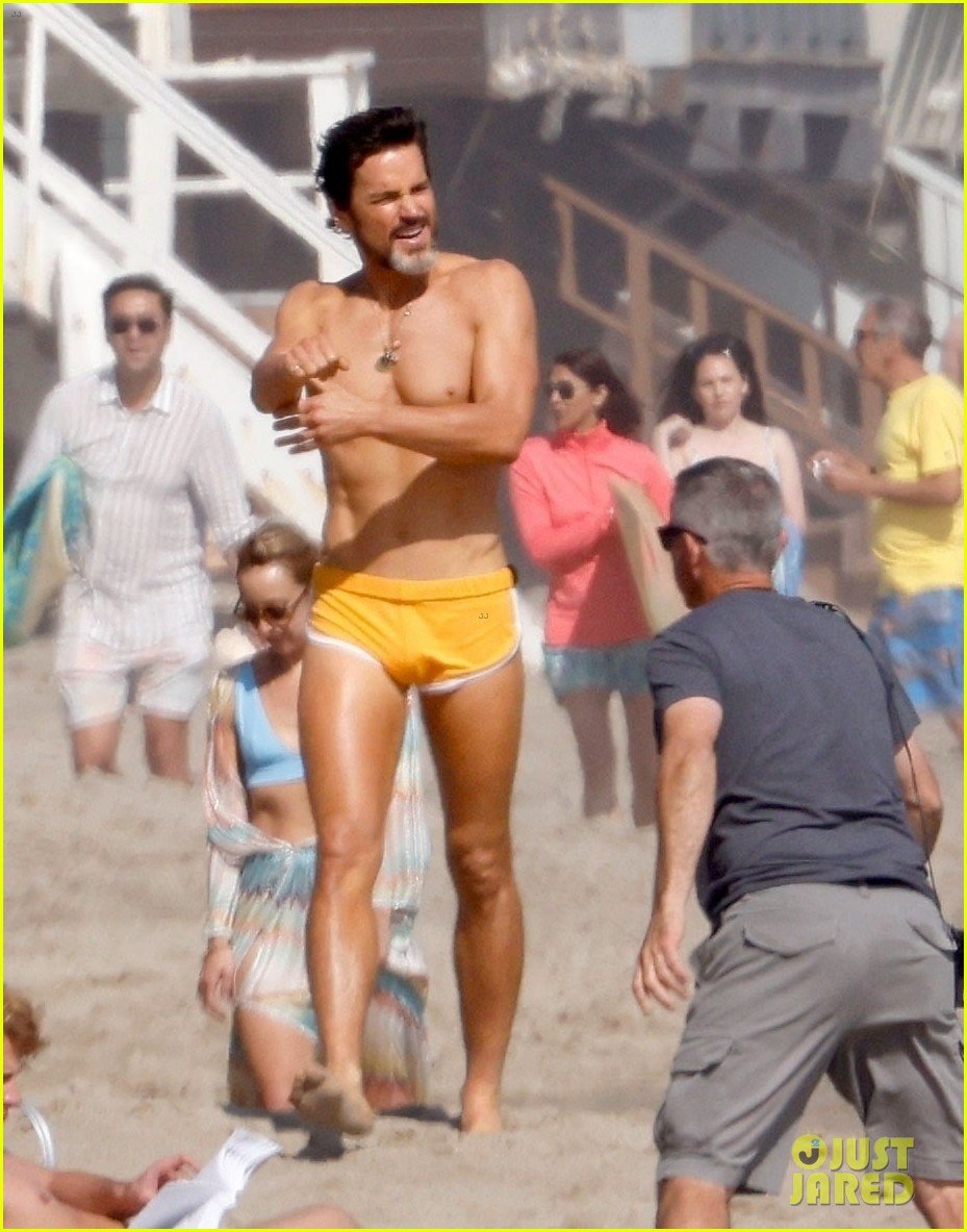 Matt Bomer Shows Off Ripped Shirtless Physique & Lower Back Tattoo While Filming Beach Scenes ...