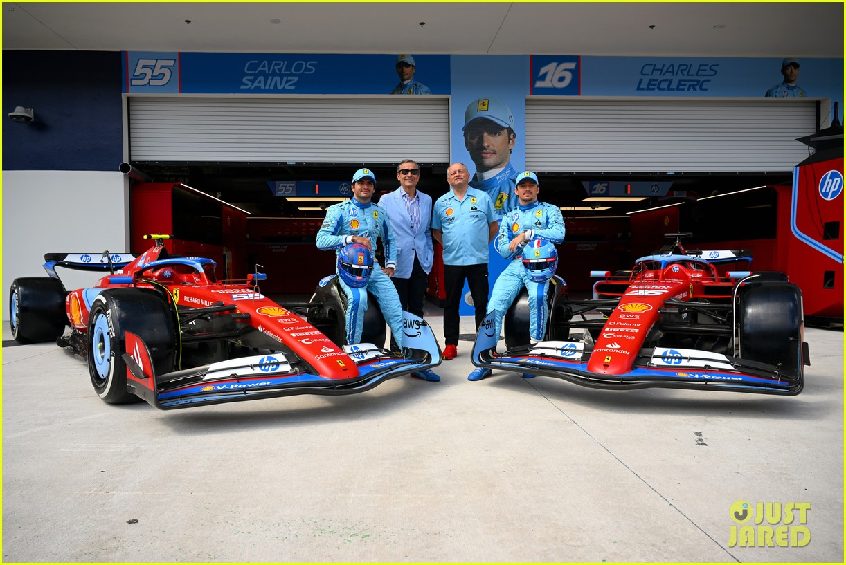 F1's Charles Leclerc & Carlos Sainz Show Off New Ferrari Car & Blue Race Suits Ahead of Miami ...