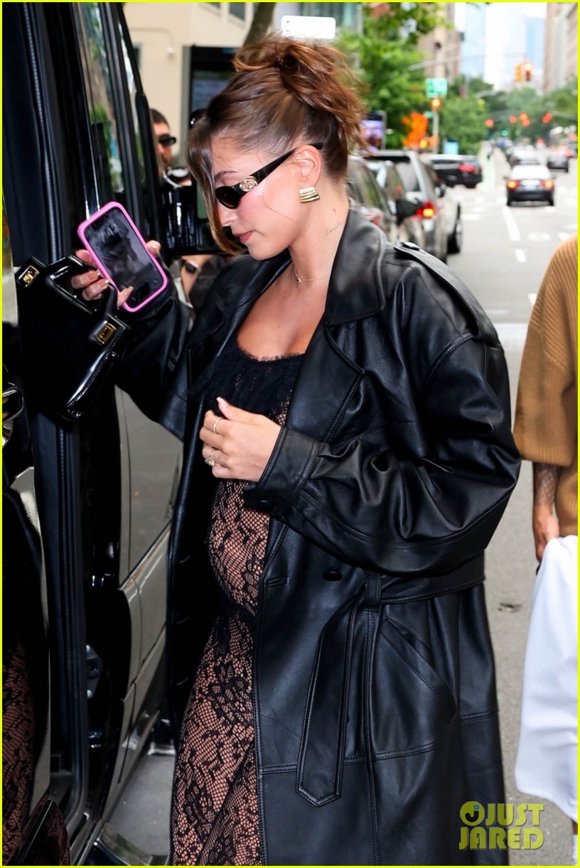Pregnant Hailey Bieber Rocks Totally Sheer Lace Look During Outing With ...