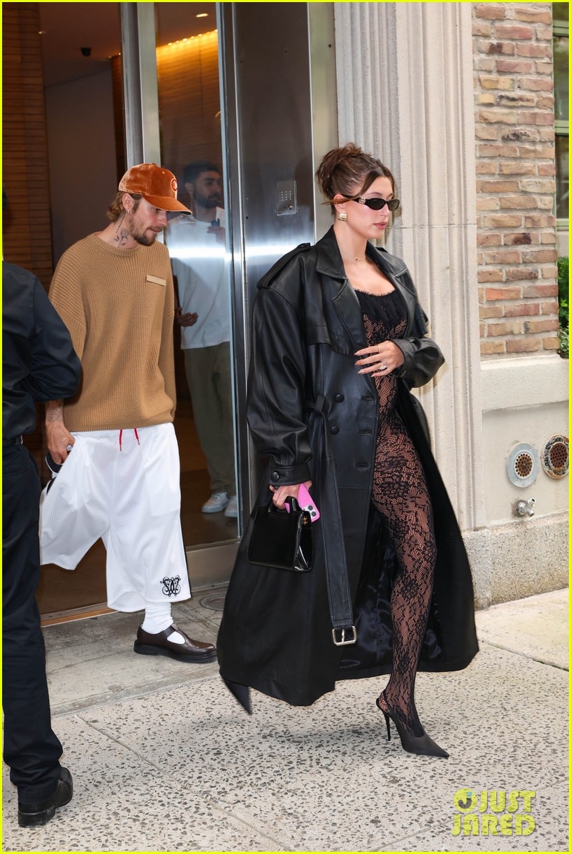 Pregnant Hailey Bieber Rocks Totally Sheer Lace Look During Outing With ...