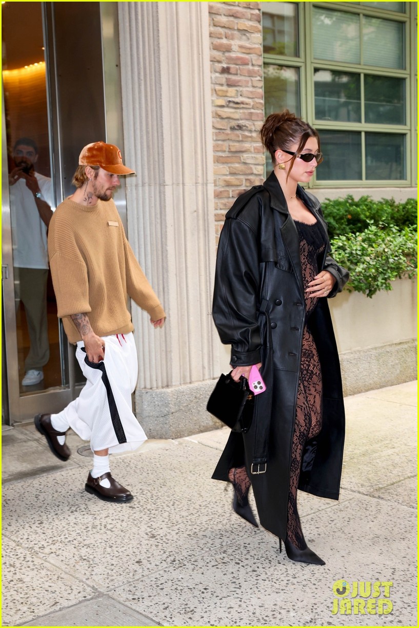 Pregnant Hailey Bieber Rocks Totally Sheer Lace Look During Outing With ...