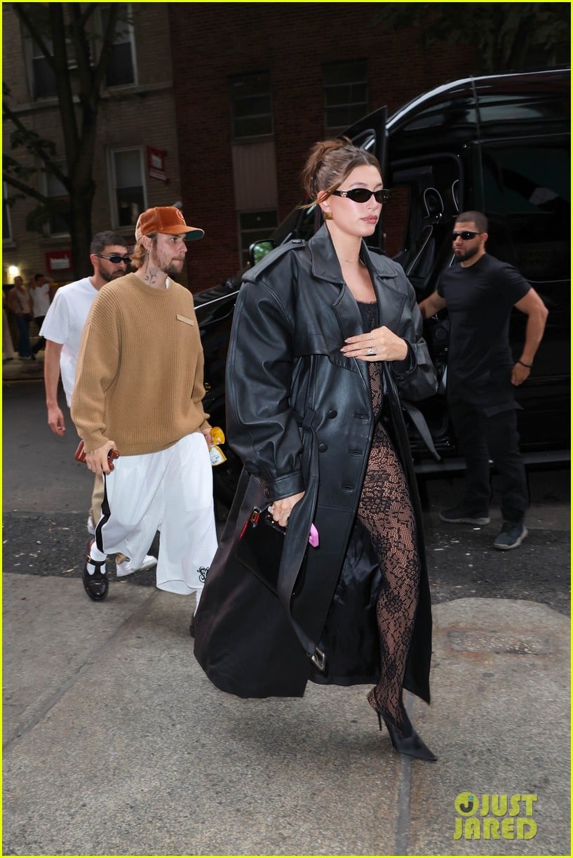 Pregnant Hailey Bieber Rocks Totally Sheer Lace Look During Outing With ...