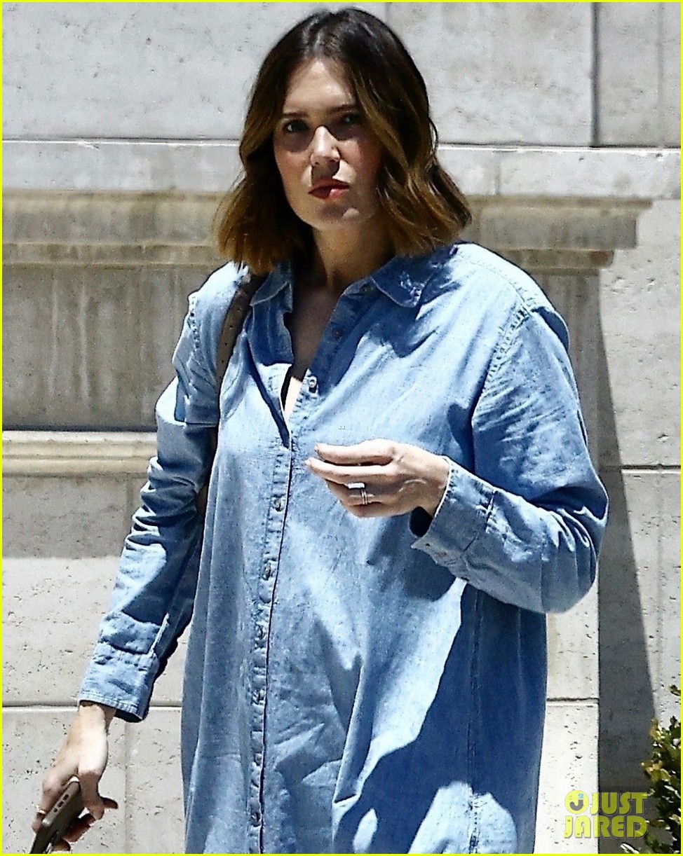 Mandy Moore Dresses Growing Baby Bump in Denim Dress While Stepping Out ...