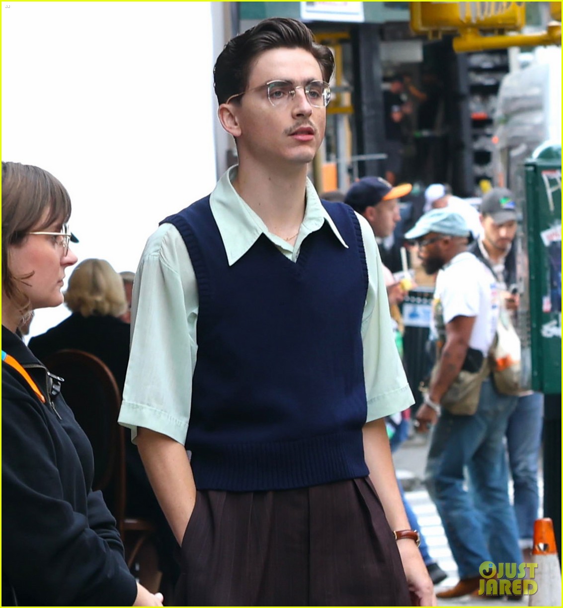 Timothee Chalamet Sports Tiny Mustache & Glasses as He Begins Filming ...