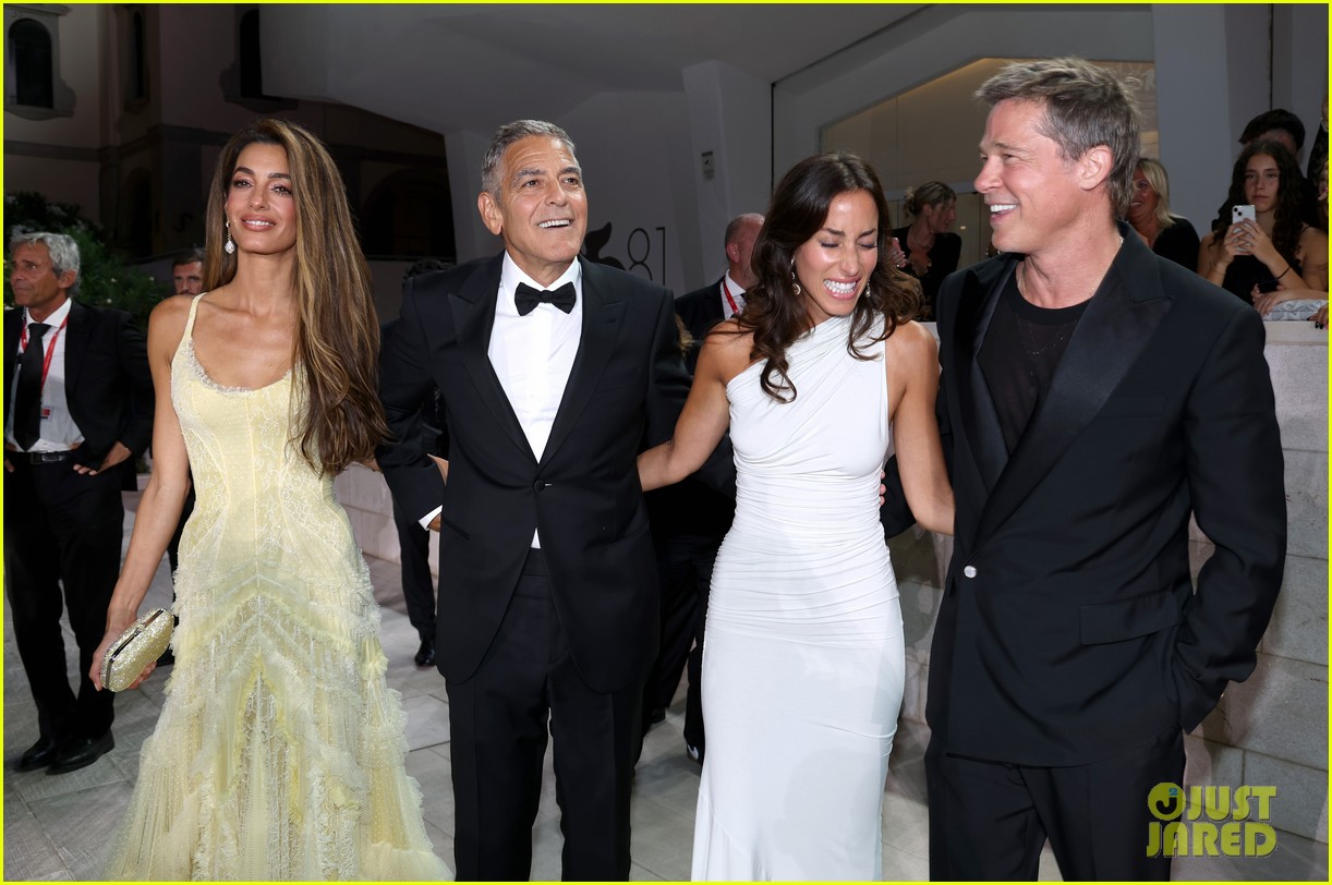 Brad Pitt & Ines De Ramon Make Public Debut at 'Wolfs' Venice Film Festival Premiere With George ...