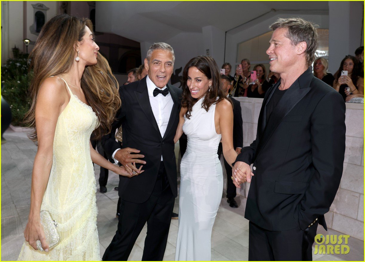 Brad Pitt & Ines De Ramon Make Public Debut at 'Wolfs' Venice Film Festival Premiere With George ...