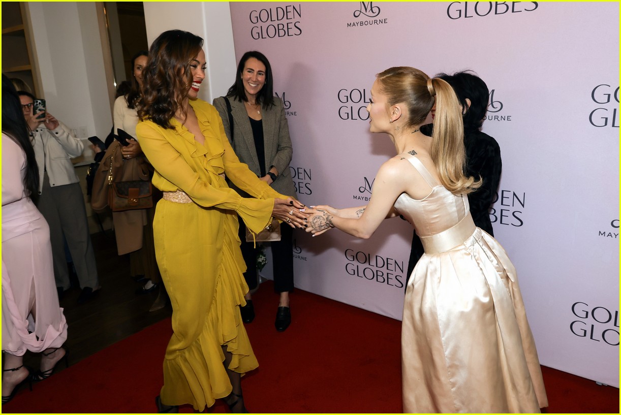 Watch Ariana Grande & Zoe Saldana Meet at Golden Globes Events After ...