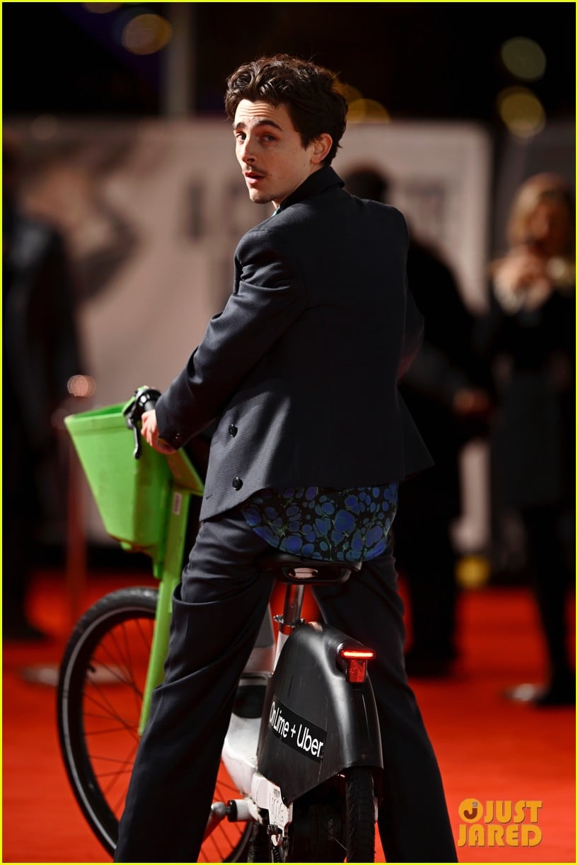 Timothee Chalamet Rides a Lime Bicycle to 'A Complete Unknown' UK ...