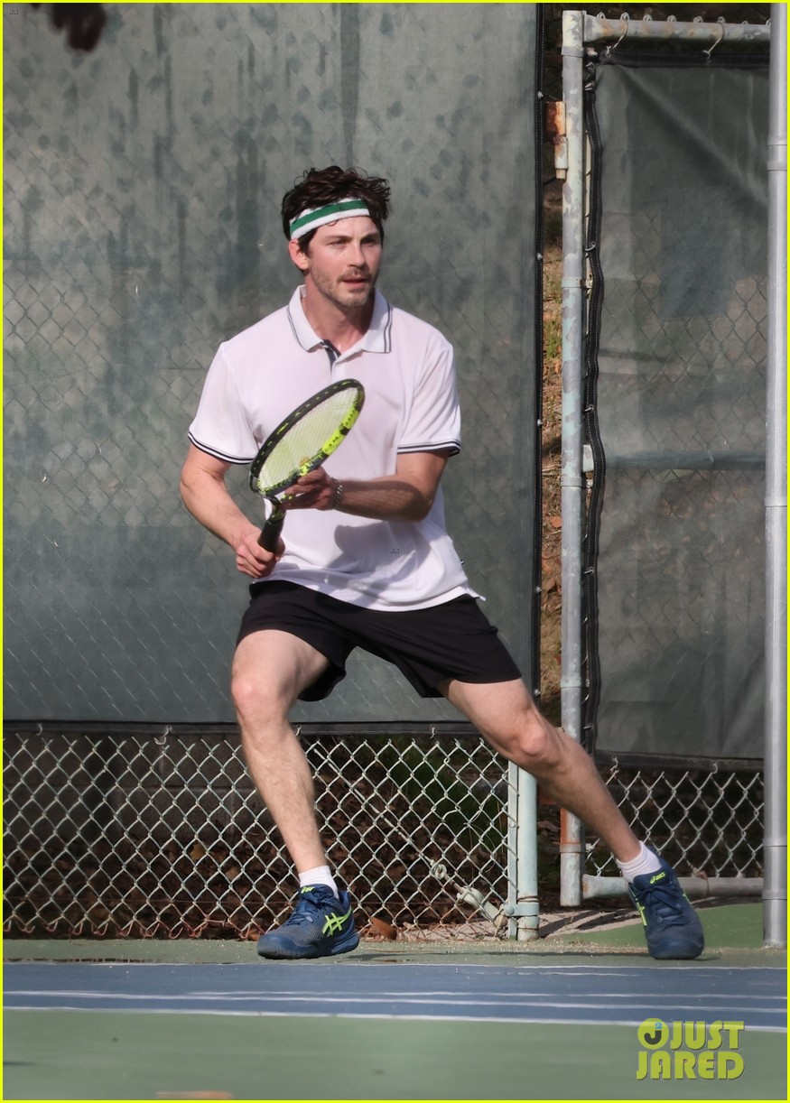 Logan Lerman Works Up a Sweat During Friendly Tennis Match: Photo ...