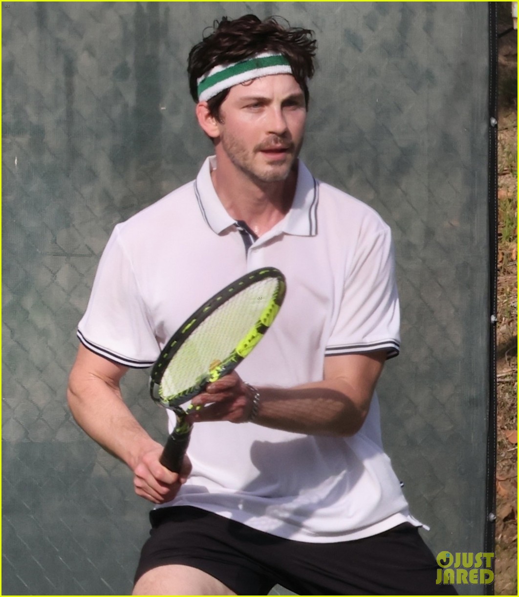 Logan Lerman Works Up a Sweat During Friendly Tennis Match: Photo ...